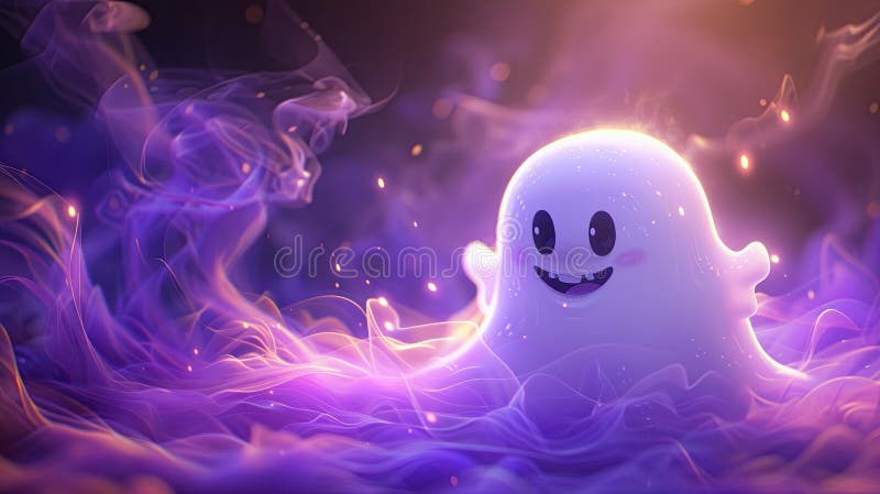 Cute Smiling Ghost with a Vibrant Purple Backdrop Stock Photo - Image ...