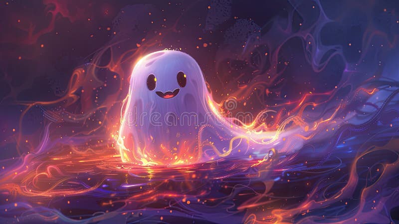 Cute Smiling Ghost with a Vibrant Purple Backdrop Stock Photo - Image ...