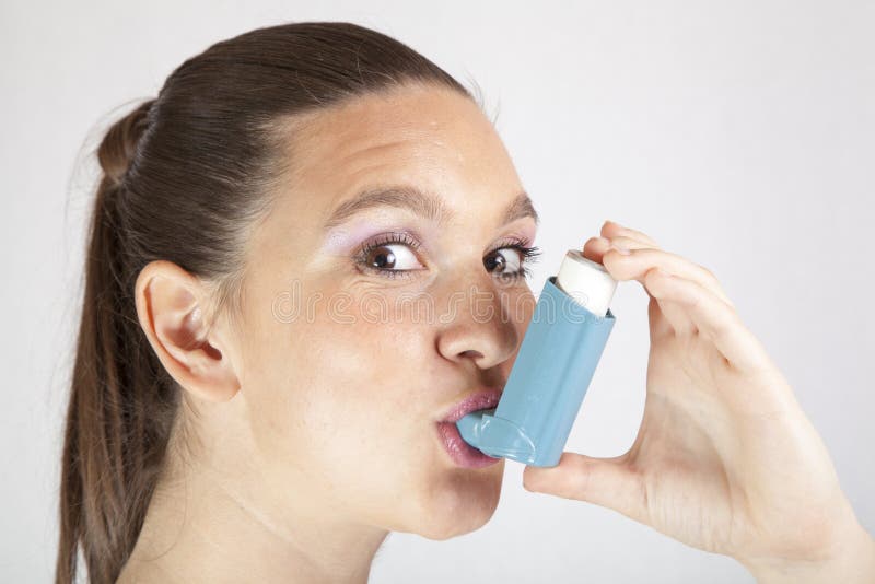 Cute Smiling Girl with Asthma Inhaler Stock Image - Image of inhalator ...