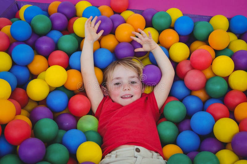 Cute Smiling Girl in Sponge Ball Pool Stock Photo - Image of enjoyment ...