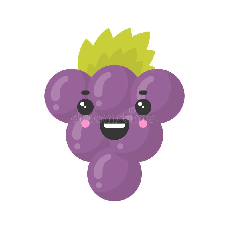 Cute Smiling Grape, Isolated Colorful Vector Fruit Icon Stock Vector ...