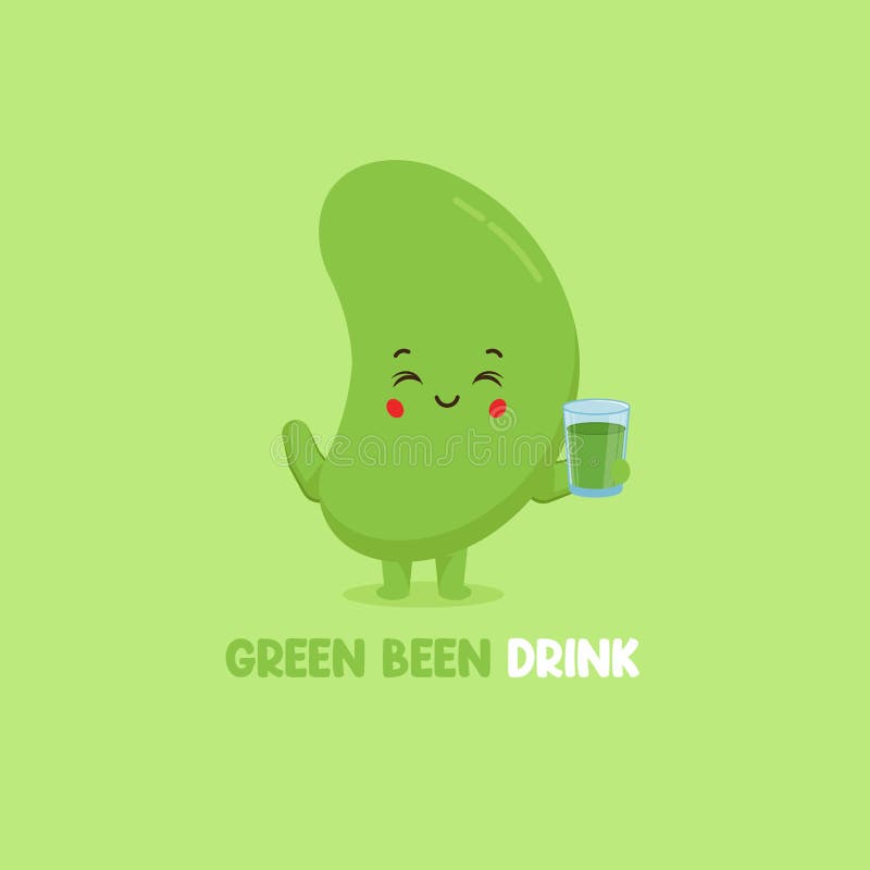Cute Smiling Green Bean Drink Character Stock Vector - Illustration of ...