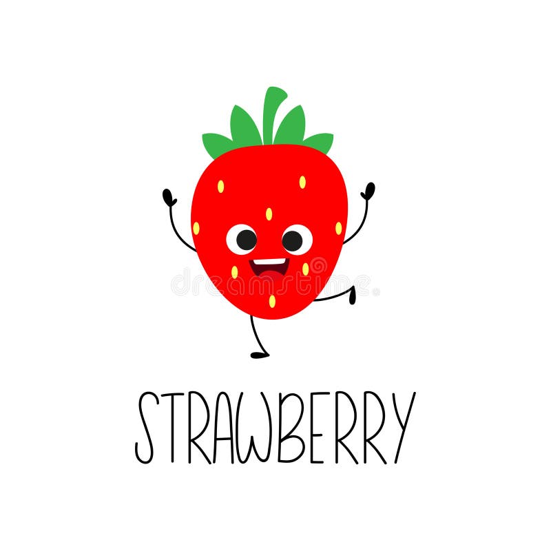 Cute Smiling Hand Drawn Strawberry Character. Learning Berry Flashcard ...