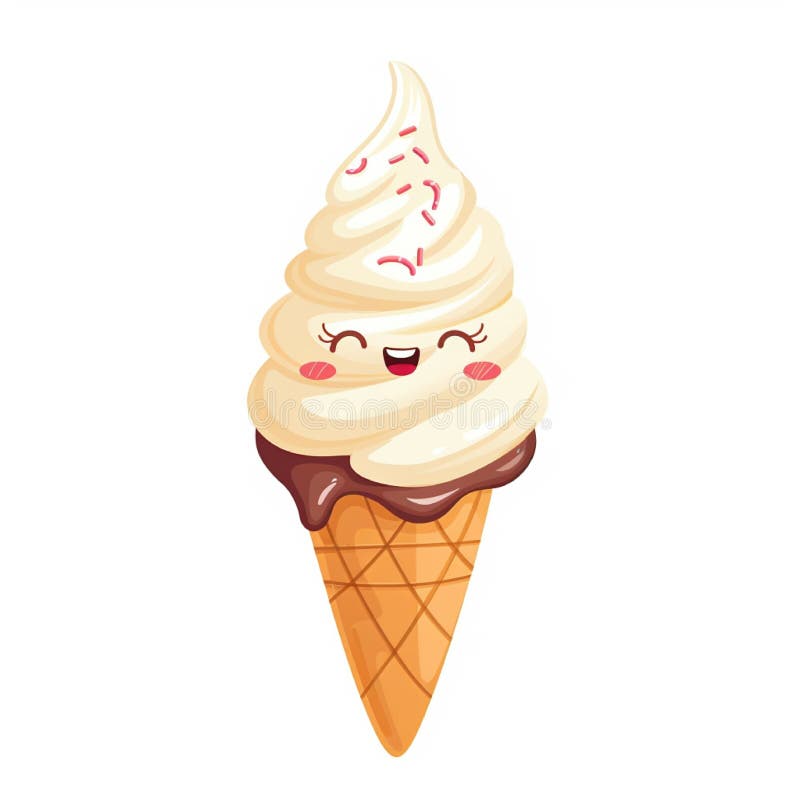 Cute Smiling Ice Cream with Eyes Stock Illustration - Illustration of ...