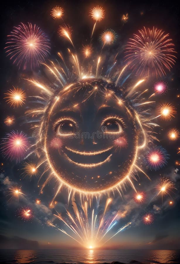 Cute Smiling Kid Character with Beautiful Firework Background Stock ...