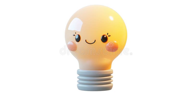 Cute Smiling Light Bulb with Face Isolated on Transparent Background ...