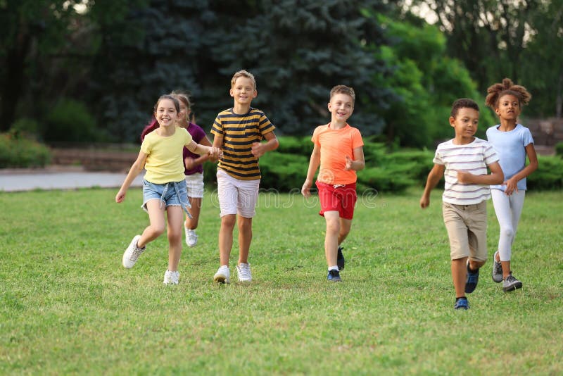 Cute Smiling Little Children Playing Stock Photo - Image of camp ...