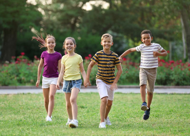 Cute Smiling Little Children Playing Stock Photo - Image of park ...