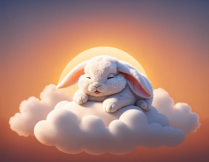 Cute Smiling Little Hare Sleeping on a Cloud Stock Illustration ...