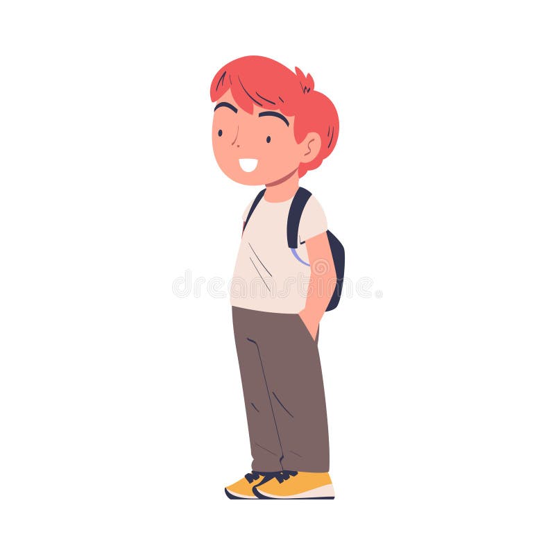 Cute Smiling Male Elementary School Student Standing with Backpack ...