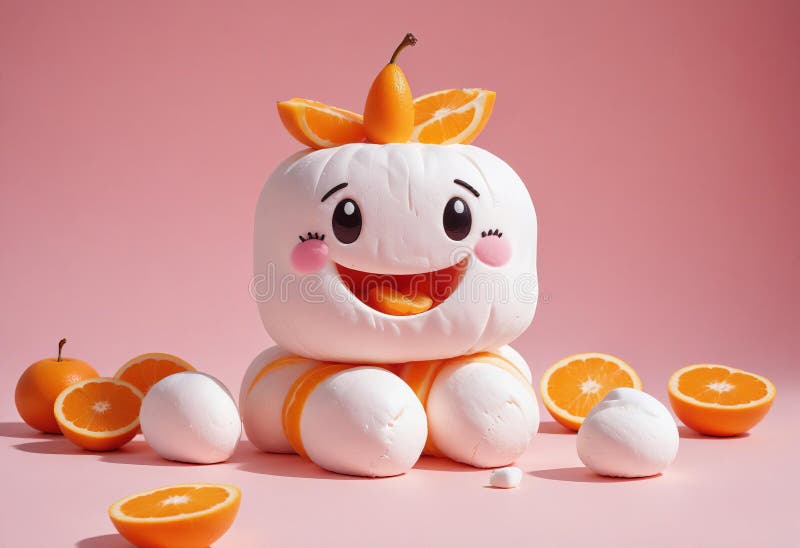 A Cute, Smiling Marshmallow-like Character with Orange Slices on Top ...