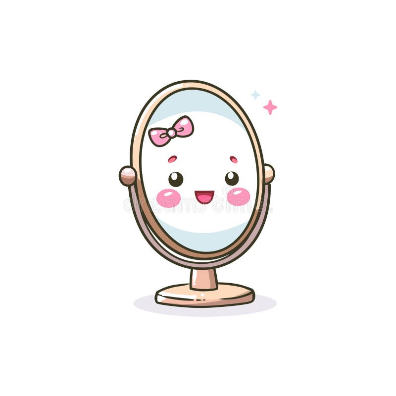 Cute Smiling Mirror with Pink Bow. Vector Illustration Design Stock ...