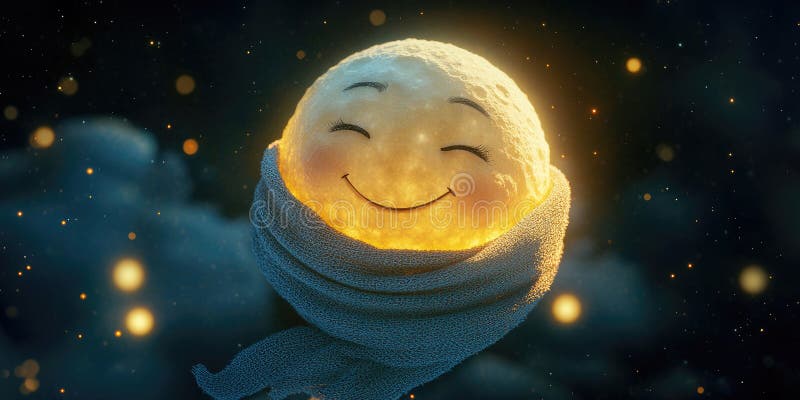 A Cute Smiling Moon Wrapped in a Tiny Glow with Stars for Dreamy ...