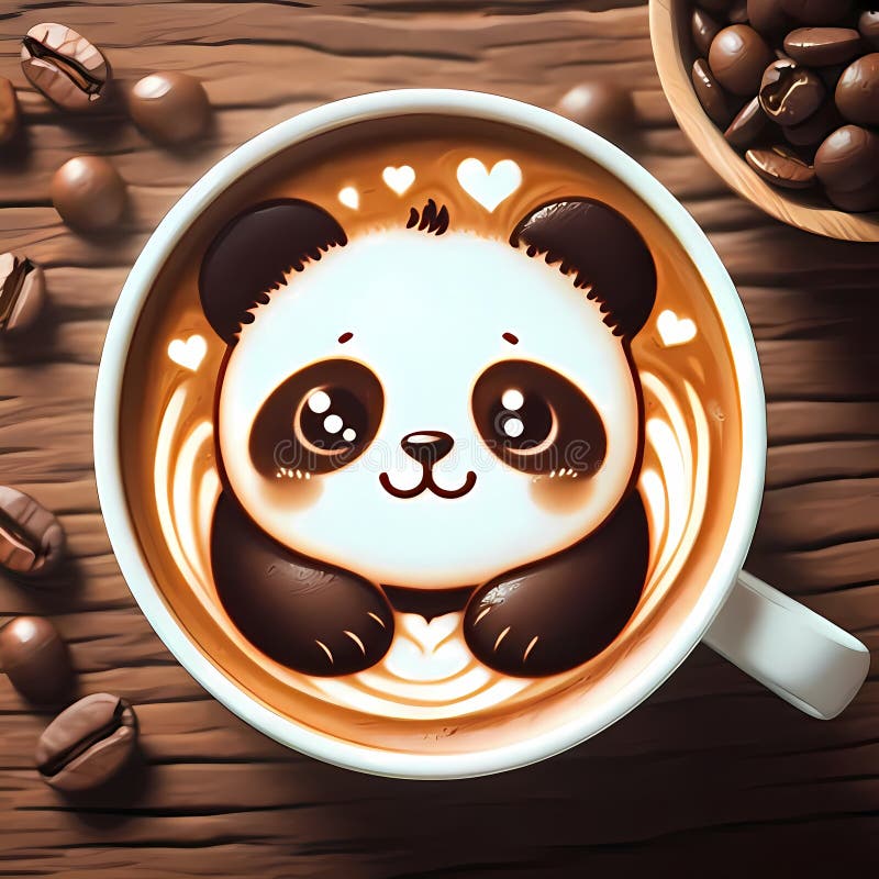 A Cute Smiling Panda in a Cup of Coffee, in Coffee Art, Drink, Coffee ...