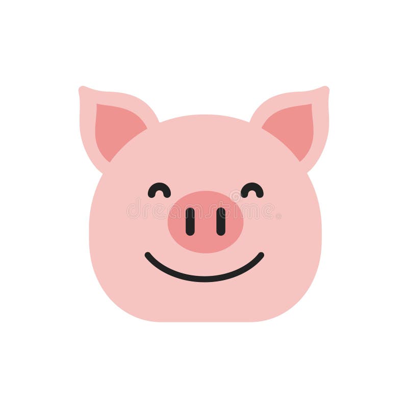 Cute Smiling Pig Face in Flat Design Style with Simple Shapes and ...