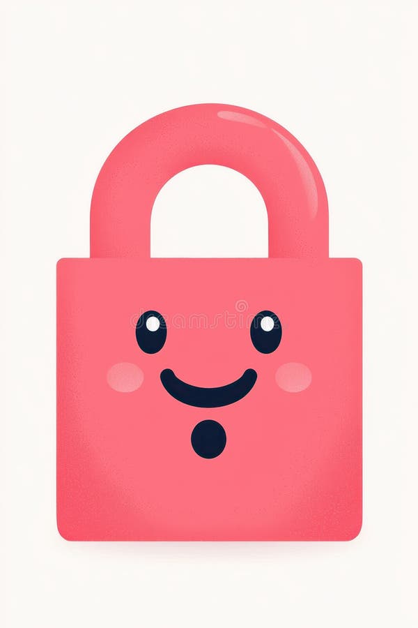 Cute Smiling Pink Padlock Character with Cheerful Expression and Simple ...