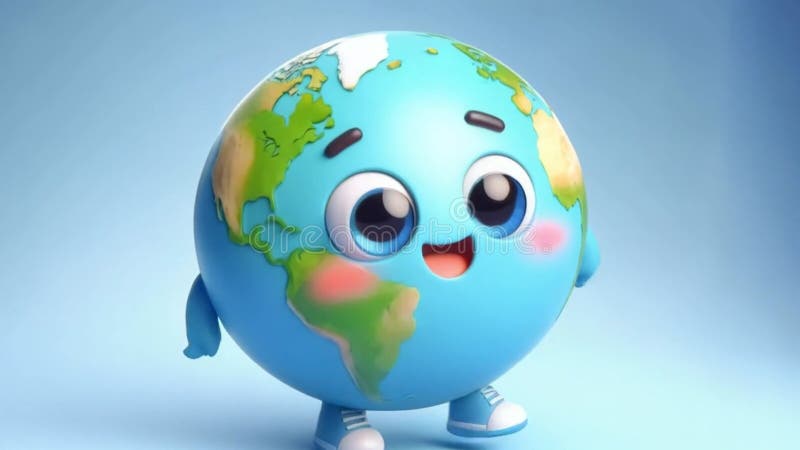 Cute Smiling Planet Earth Cartoon Animation Stock Video - Video of ...
