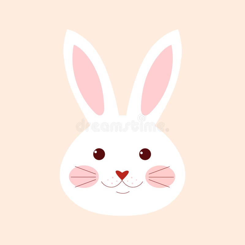 Cute Smiling Rabbit on a Beige Background. Cartoon Bunny Head. Cartoon ...