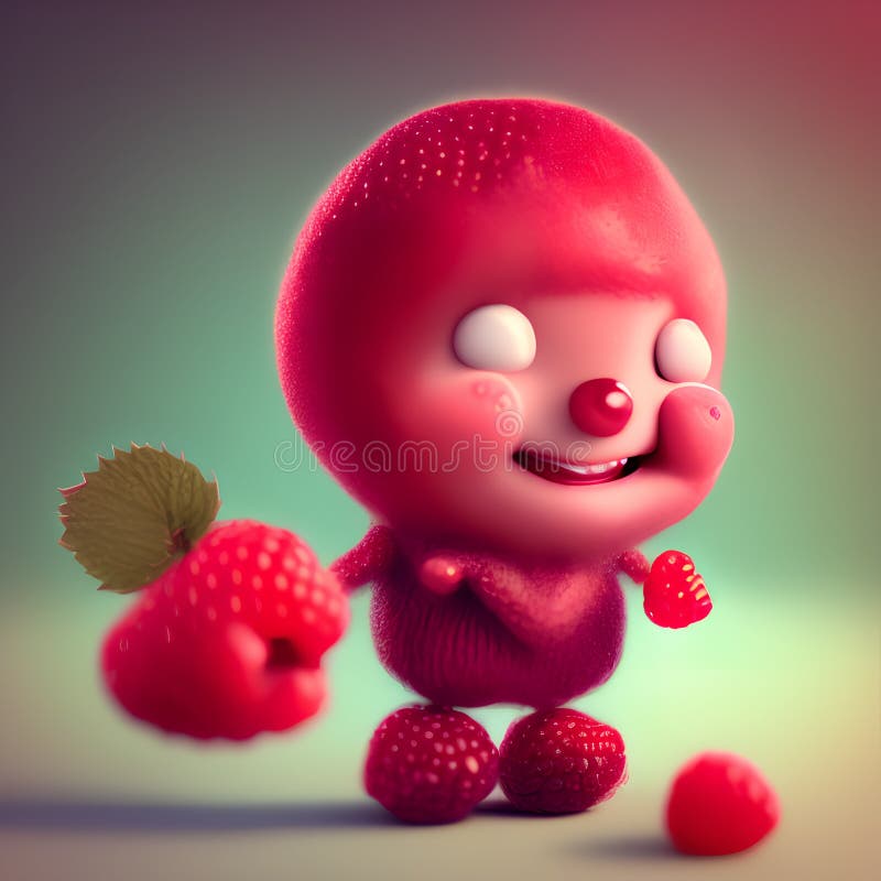 Cute Smiling Raspberry Character, Generative AI Illustration Stock ...