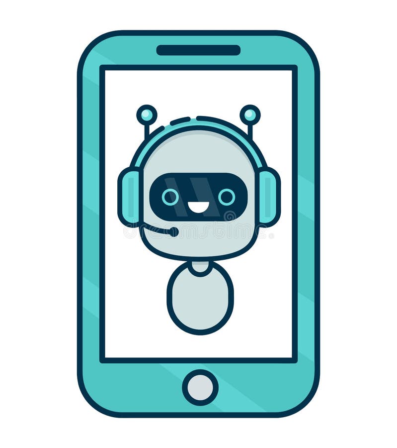 Cute Smiling Robot, Chat Bot Say in Smartphone Stock Vector ... Cute Smiling Robot, Chat Bot Say in Smartphone Stock Vector ...