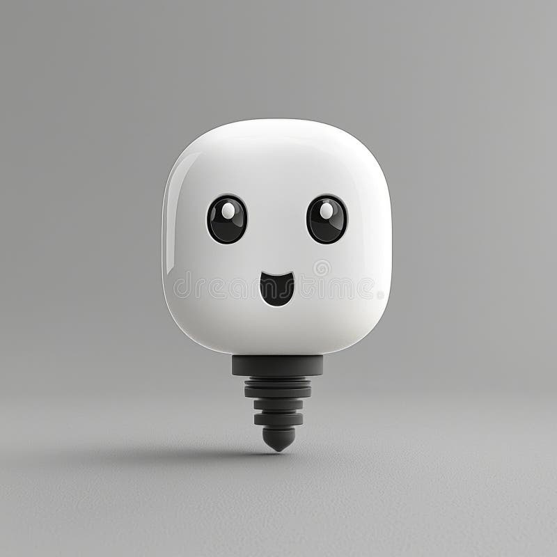 Cute Smiling Robot with a Plug Base on a Gray Background Stock ...