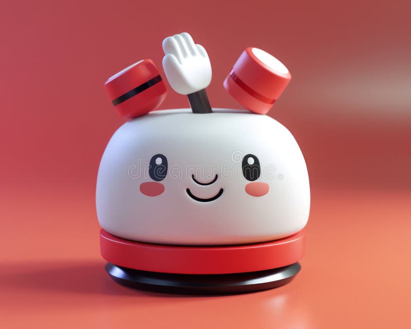 Cute Smiling Robot on Red Background with Cheery Expression and Modern ...
