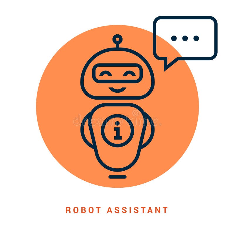 A Cute Smiling Robot Talking To a Chat Bot. Vector Linear Illustration ...