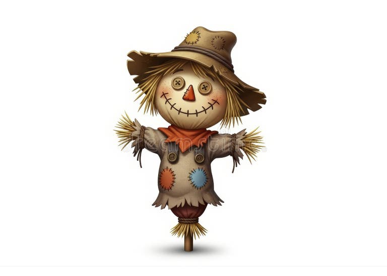 Cute Smiling Scarecrow Illustration with a Rustic Patchwork Design ...