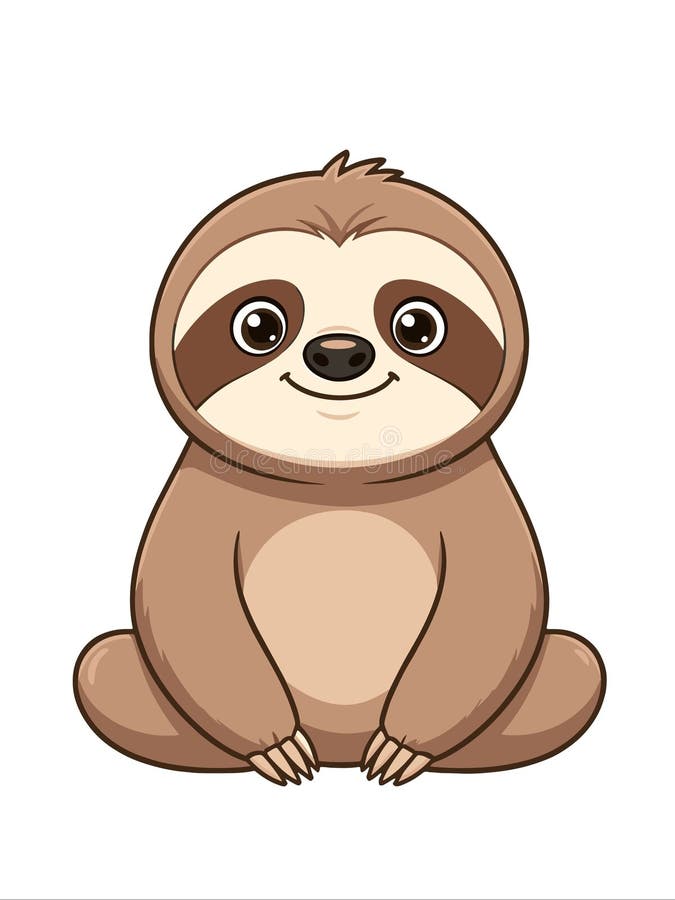 Cute Smiling Sloth Sitting Front View Animal Character Stock Vector ...