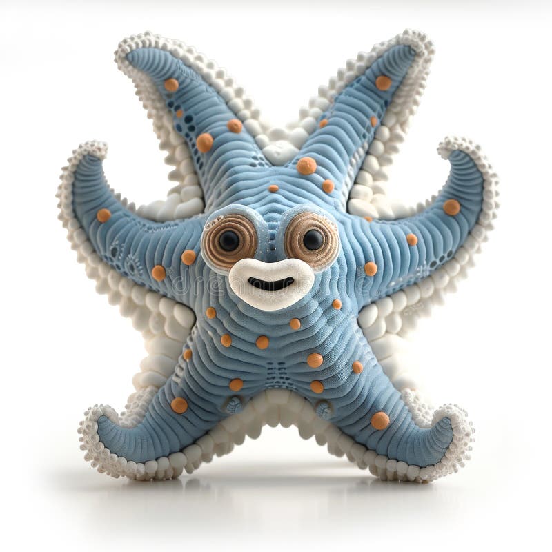 Cute Smiling Starfish Sculpture with Blue and White Texture on White ...