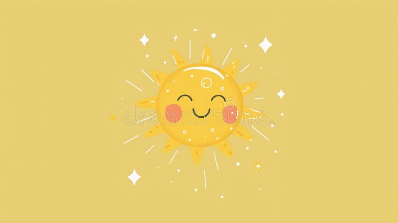 Cute Smiling Sun Illustration with Blushing Cheeks and Sparkles on a ...