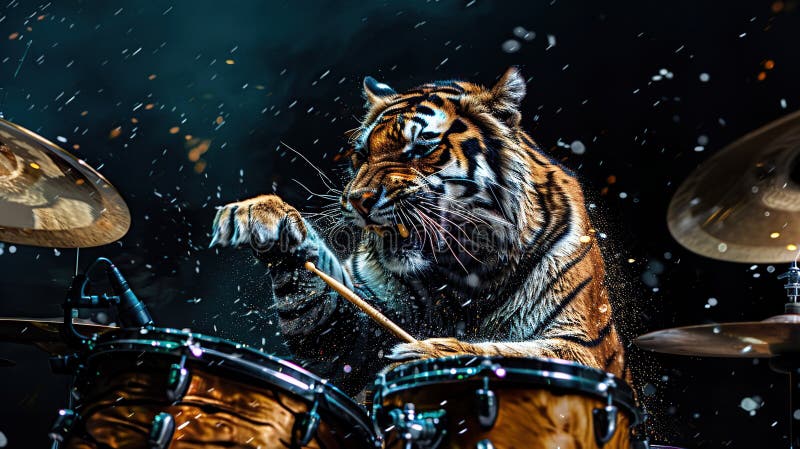 Cute Smiling Tiger Playing Drums. Generative Ai Stock Illustration ...
