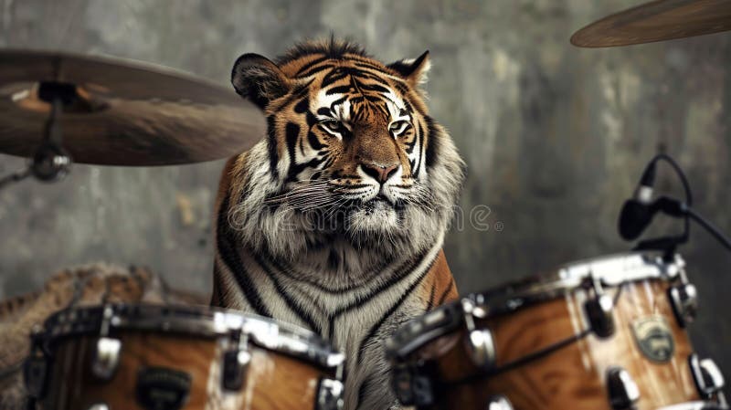 Cute Smiling Tiger Playing Drums. Generative Ai Stock Illustration ...
