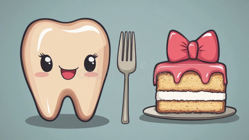 Cute Smiling Tooth and Cake with Fork Cartoon Illustration Stock ...