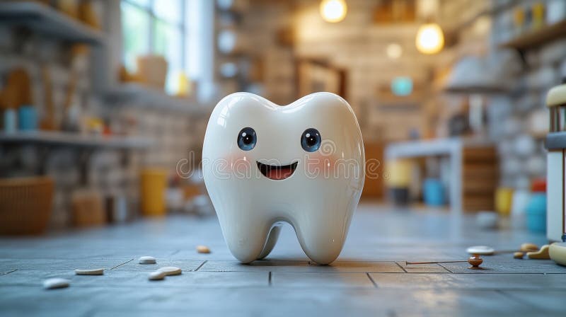 Cute Smiling Tooth Cartoon in Cozy Kitchen Setting Stock Illustration ...