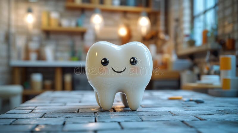 Cute Smiling Tooth Ceramic Figurine in Cozy Kitchen Setting Stock ...