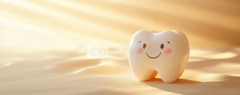 Cute Smiling Tooth Figurine on Soft Background with Warm Lighting, Copy ...