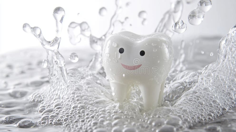 Cute Smiling Tooth with Splashing Water Bubbles Stock Image - Image of ...