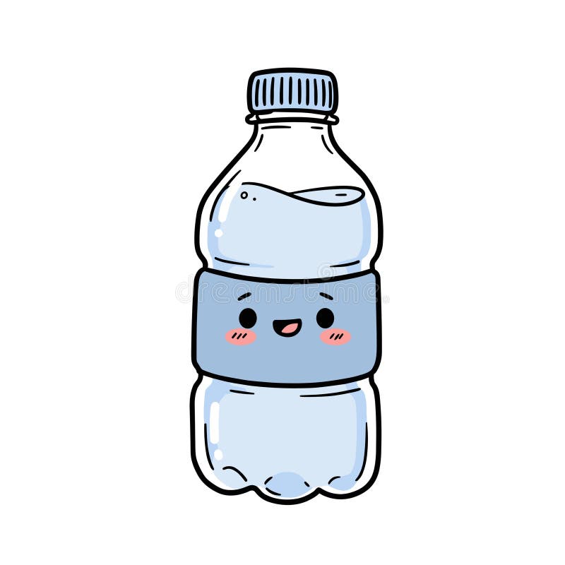 Cute Smiling Water Bottle with Water Inside Isolated on White Stock ...
