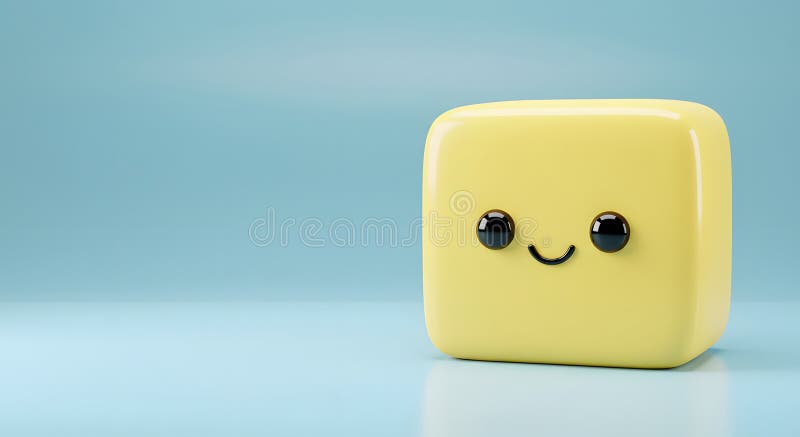 Cute Smiling Yellow Cube on Light Blue Background Stock Illustration ...
