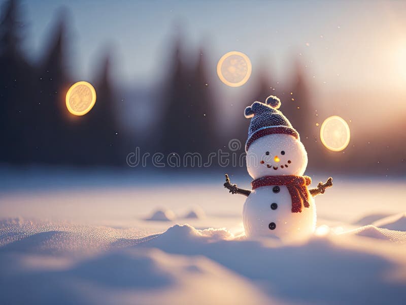 Cute Smily Snowman Standing on Snowy Field. Ai Generative Stock ...