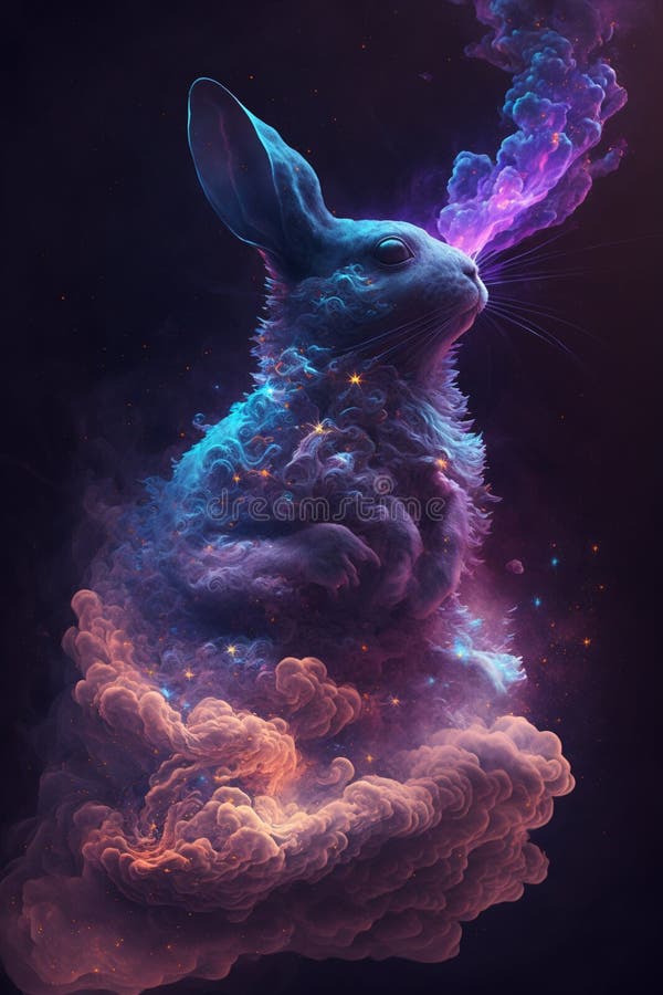 Cute Smoke Bunny and Galaxy Nebula Stock Illustration - Illustration of ...