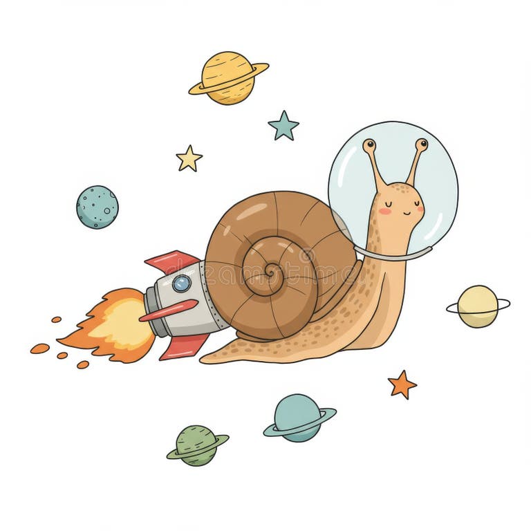 Cute Snail Astronaut on Rocket in Space Stock Illustration ...