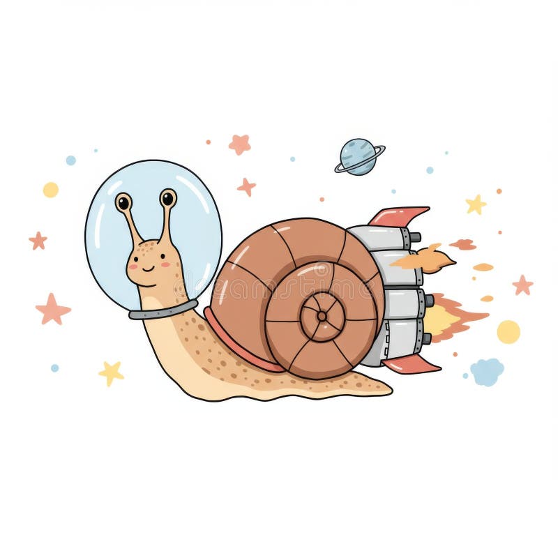 Cute Snail Astronaut in Space Rocket Stock Illustration - Illustration ...
