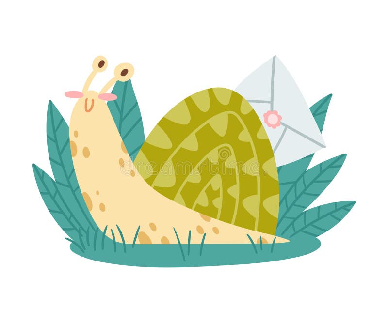 Cute Snail Character with Coiled Shell Carrying Letter Envelope on Its ...