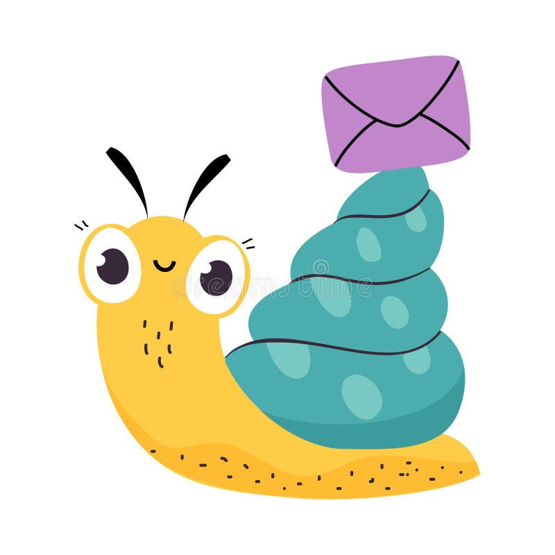 Cute Snail Character with Shell Carrying Envelope on Its Back Vector ...