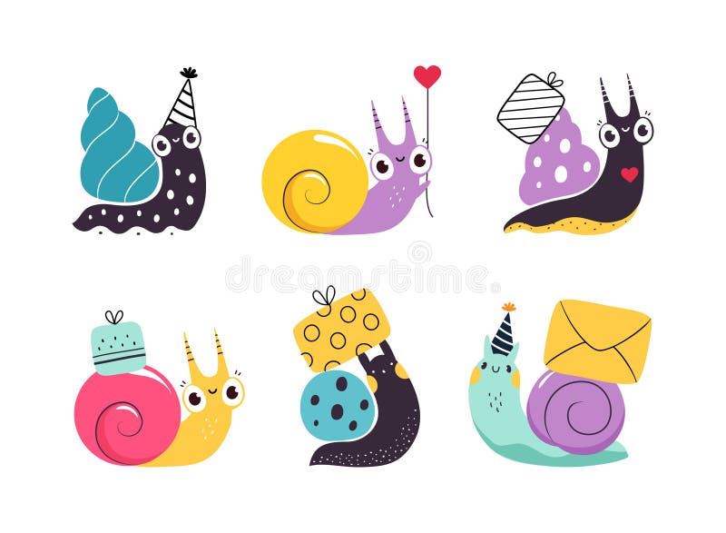 Cute Snail Character with Shell Carrying Gift Box and Envelope on Its ...