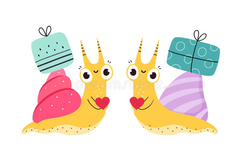 Cute Snail Character with Shell Carrying Gift Box on Its Back Vector ...