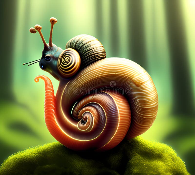 Cute Snail in Forest, Generative AI Illustration Stock Illustration - Illustration of shell ...