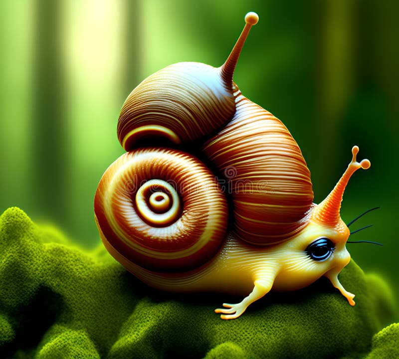 Cute Snail in Forest, Generative AI Illustration Stock Illustration ...